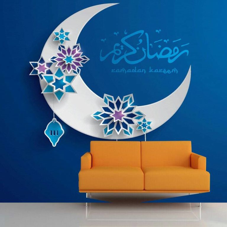 Blue background with half moon Ramadan 3D Custom wall murals ...