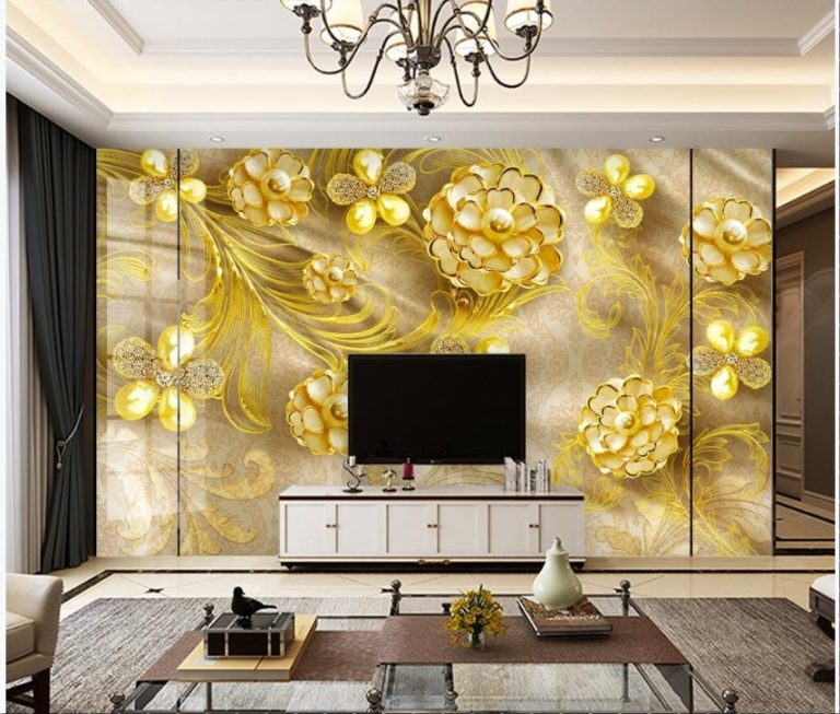 Gold Flowers And Pearls 3d 5d 8d Wall Murals Custom Wallpaper