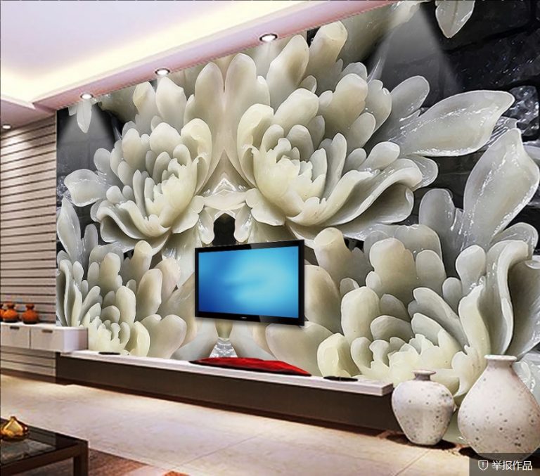 White And Grey Jade Flower 3d 5d 8d Wall Murals Custom Wallpaper